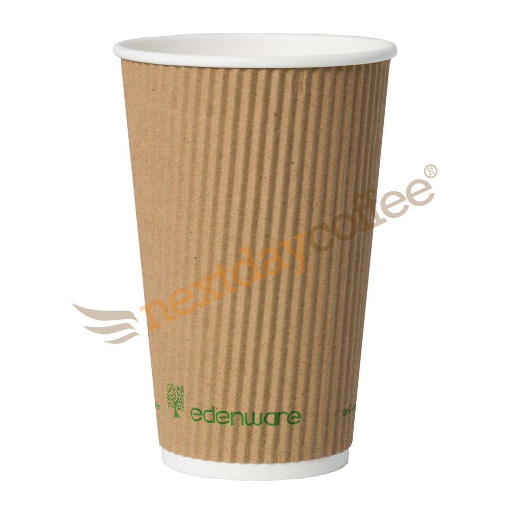 16oz Kraft Ripple Compostable Cups, Takeaway Coffee Cups