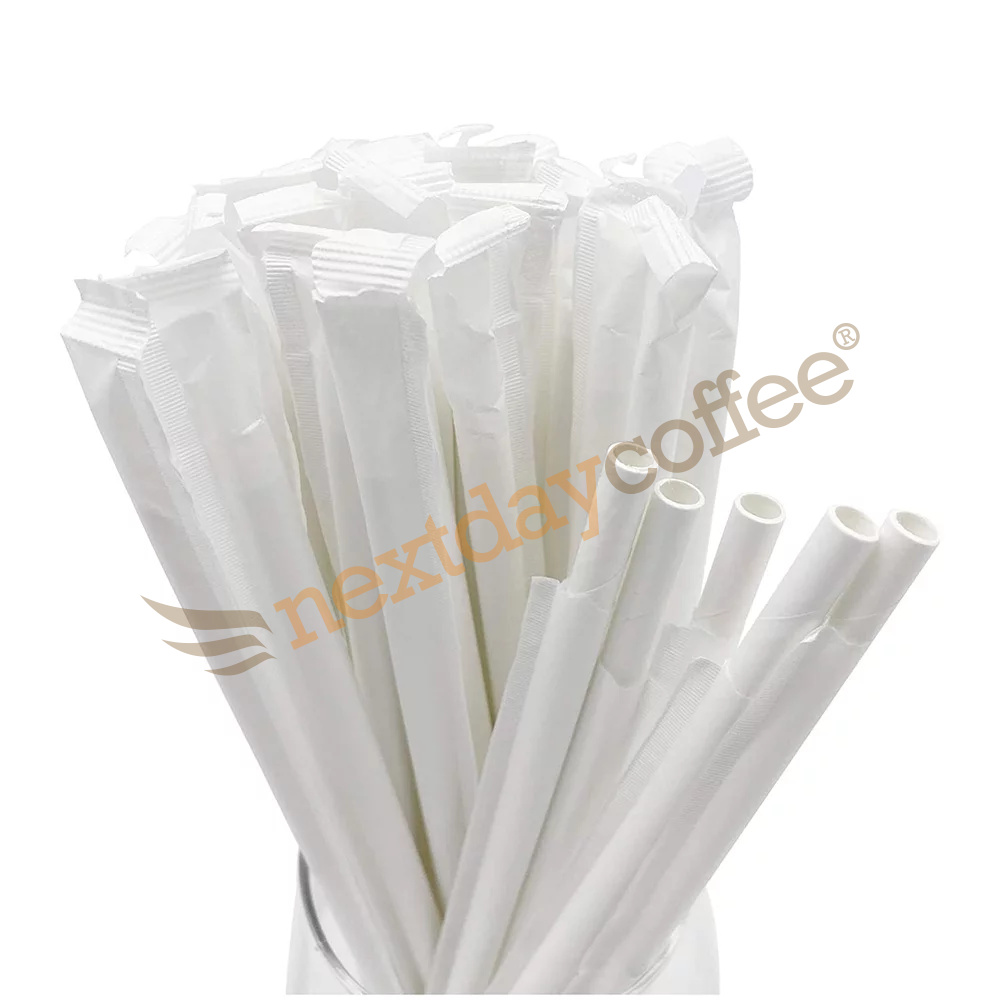 Paper Drinking Straws Individually Wrapped - White (250)