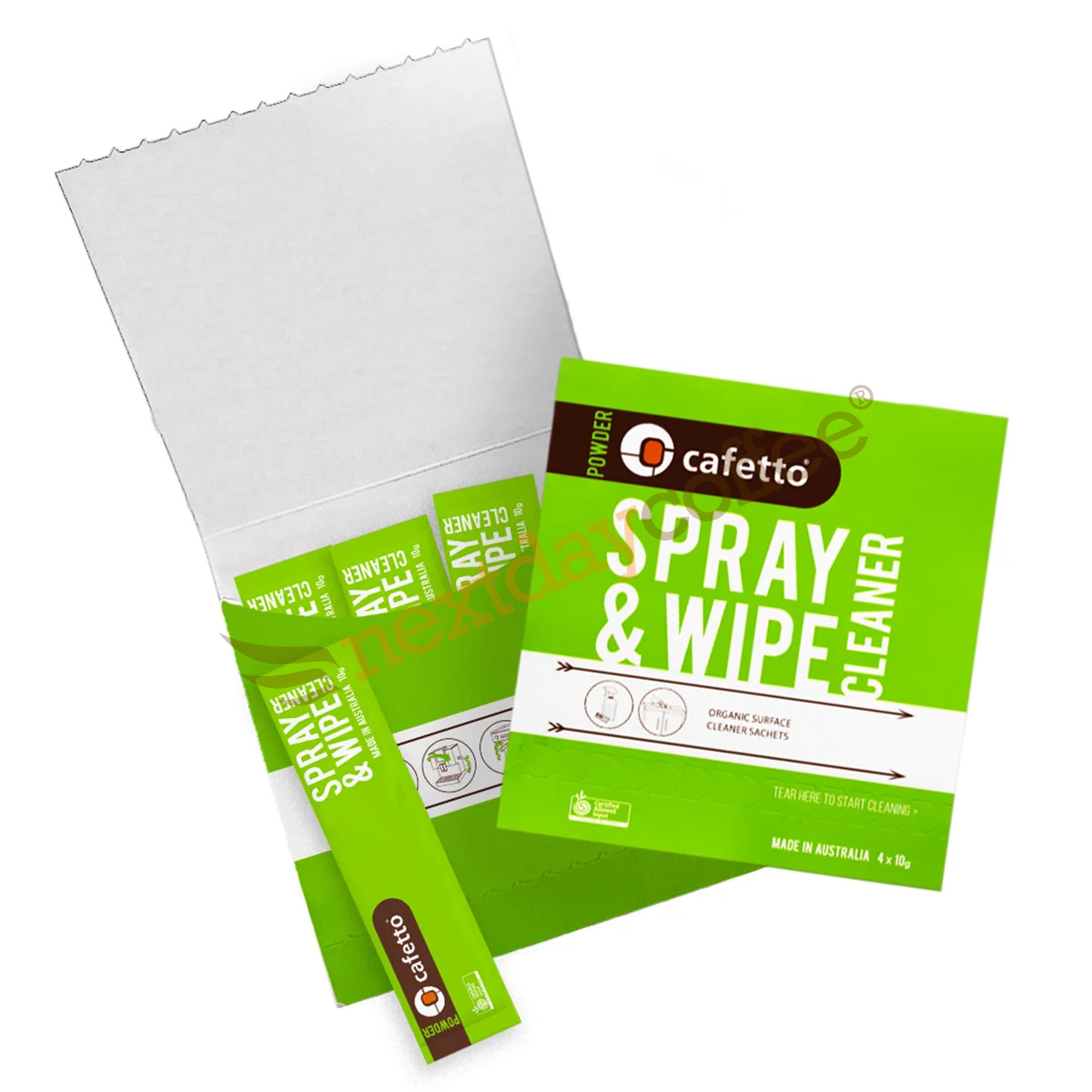 Cafetto Spray & Wipe Cleaning Sachets (4 x 10g)